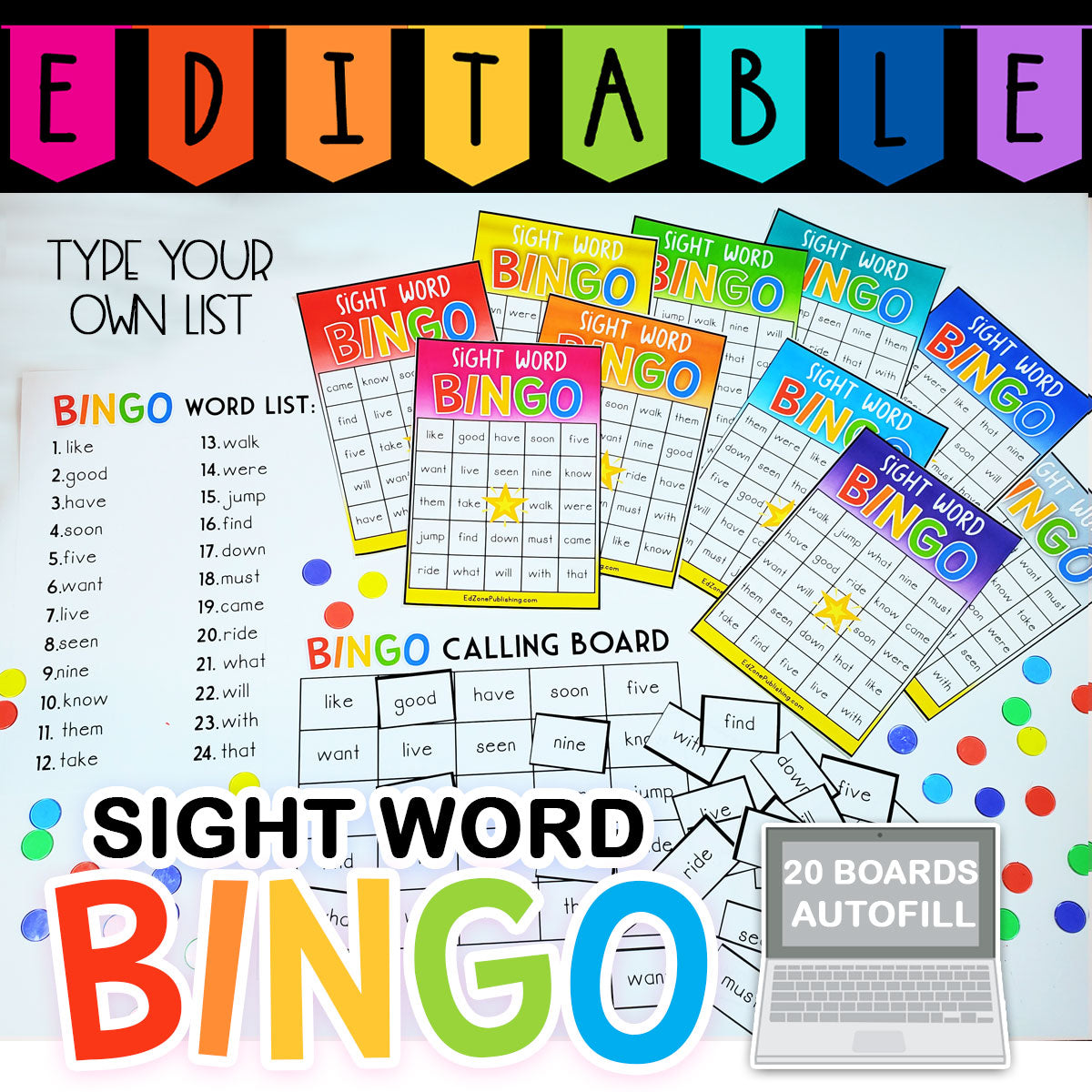 Editable Sight Word BINGO Game Pack - EdZonePub