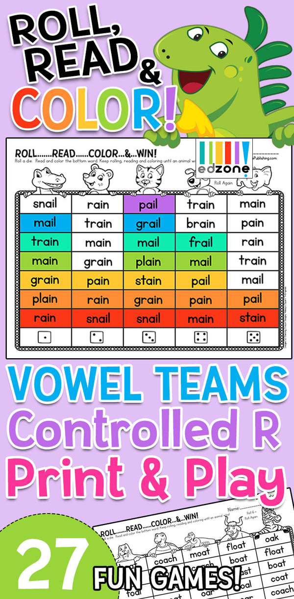 Roll, Read, & Color with Vowels & Controlled R - EdZonePub